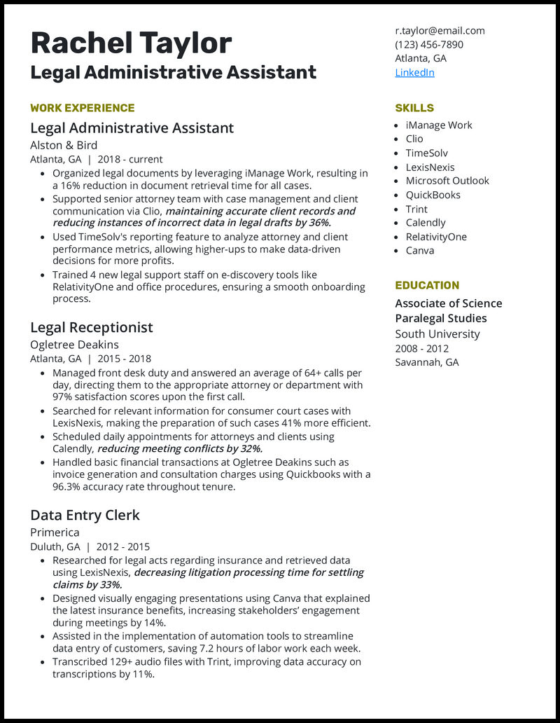 13 Legal Assistant Resume Templates & Examples for 2026