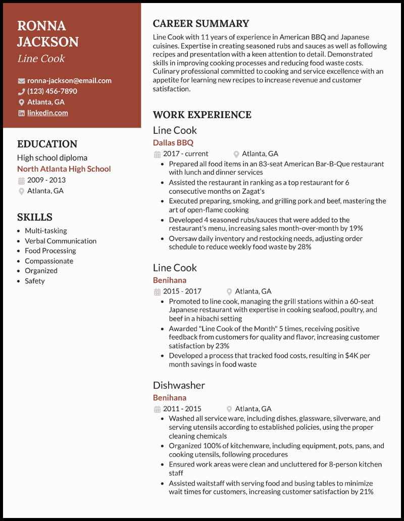 7 Line Cook Resume Examples [& Templates]