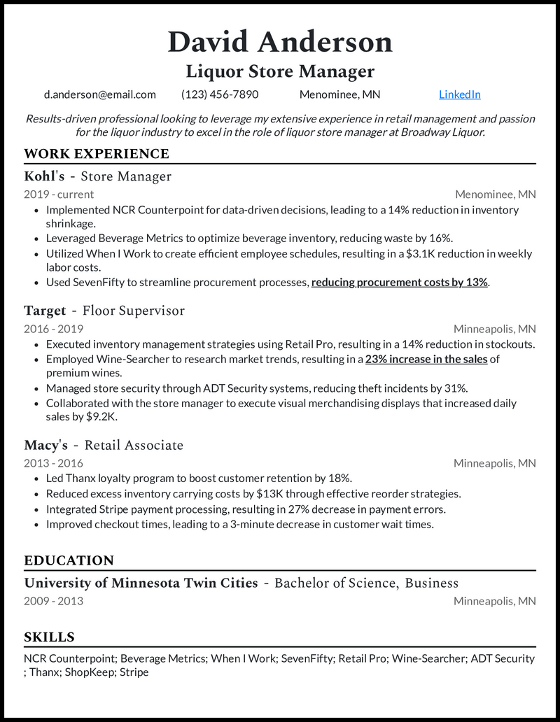 9 Store Manager Resume Examples for 2025