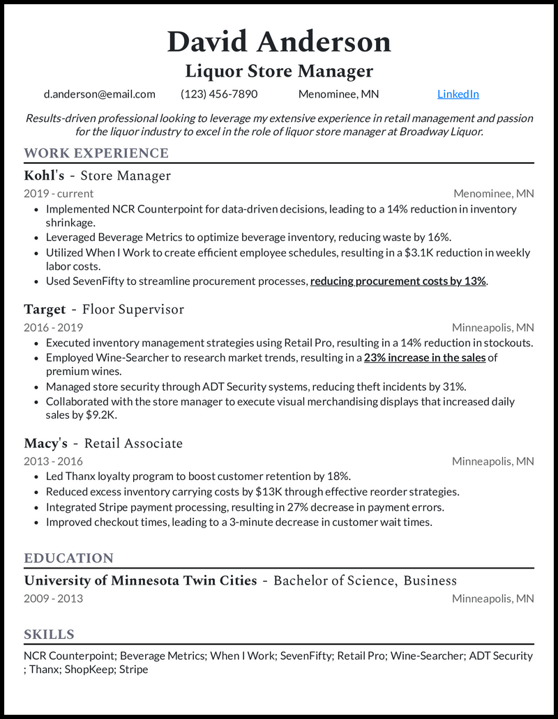 9 Store Manager Resume Examples for 2025