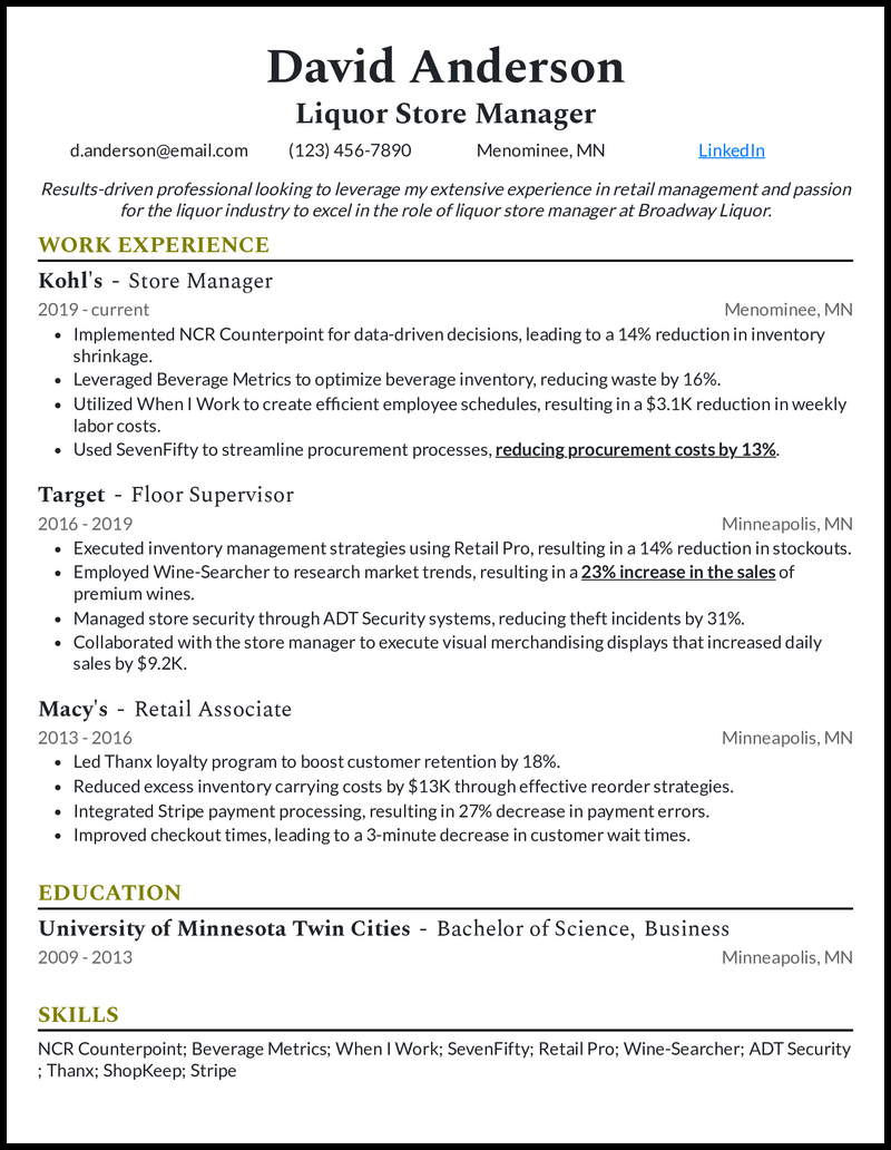 9 Store Manager Resume Examples for 2025