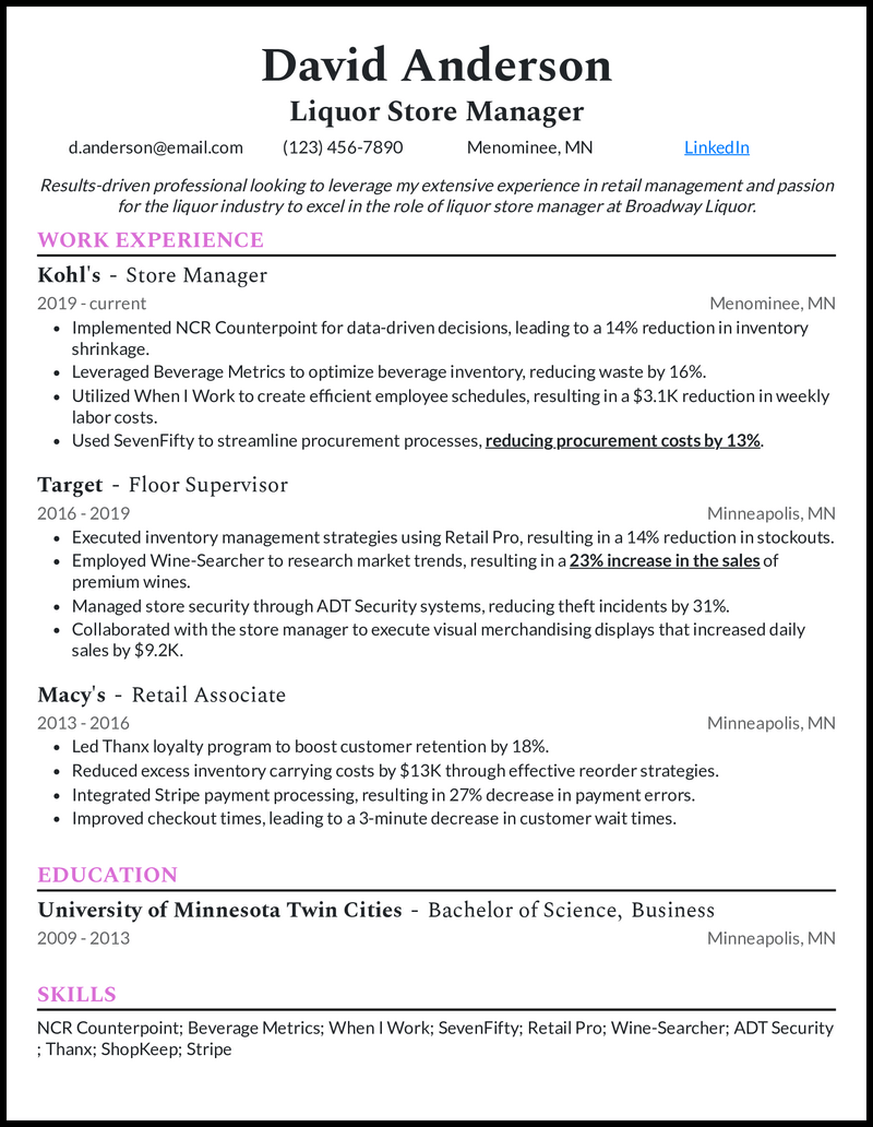 9 Store Manager Resume Examples for 2025