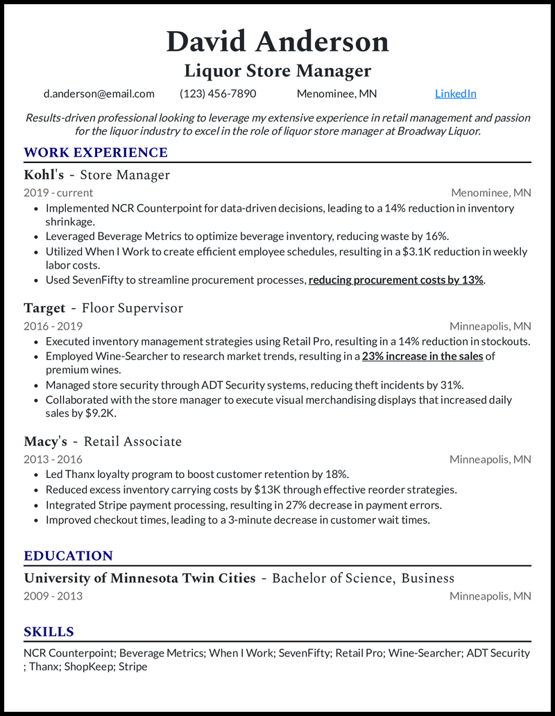 9 Store Manager Resume Examples for 2025