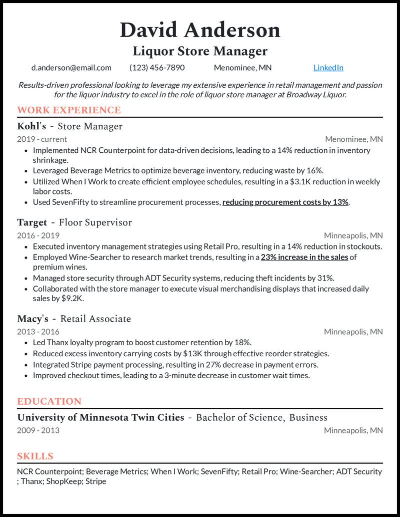 9 Store Manager Resume Examples for 2025