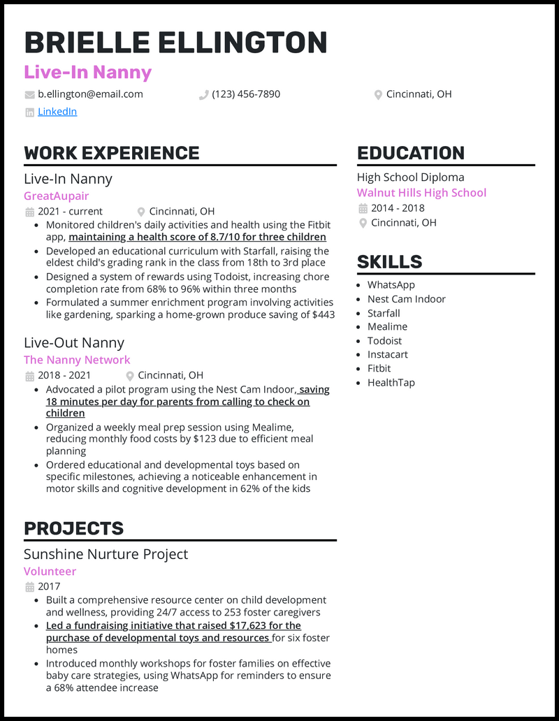 15 Nanny Resume Examples That Work in 2024