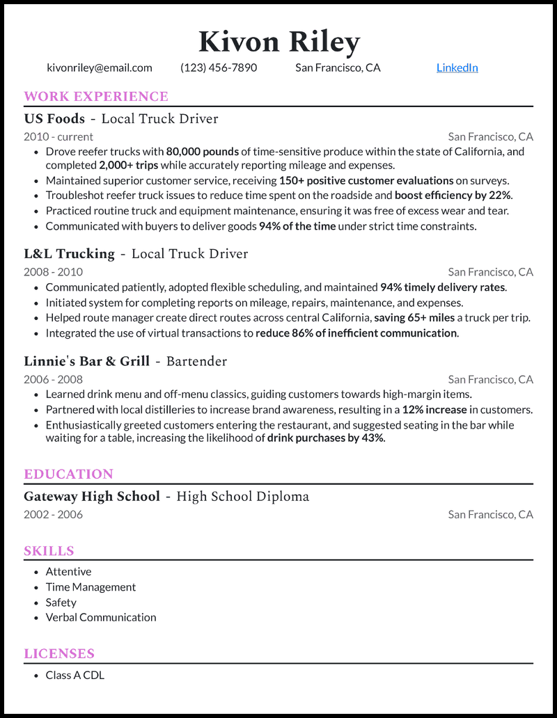 13 Real Truck Driver Resume Examples That Worked in 2025