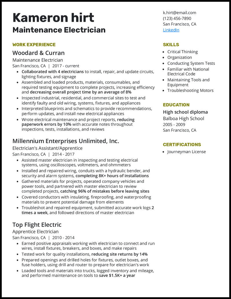 12 Electrician Resume Examples [& Templates]