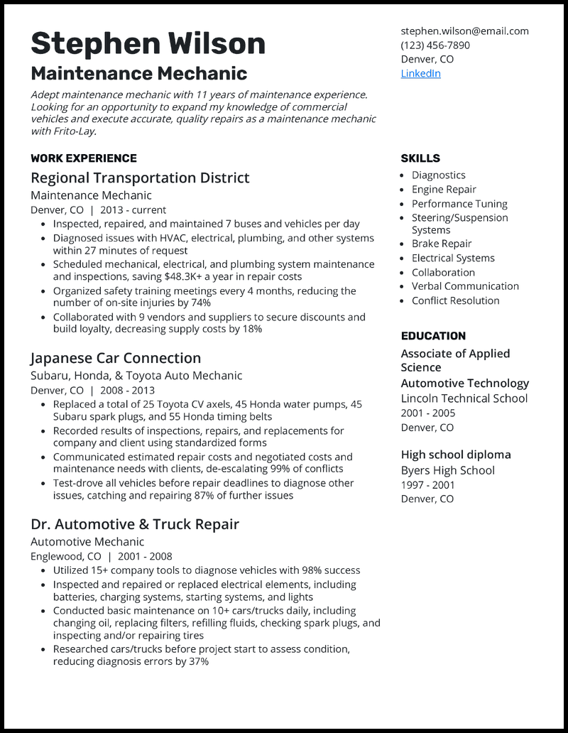 7 Auto Mechanic Resume Examples [& Templates]
