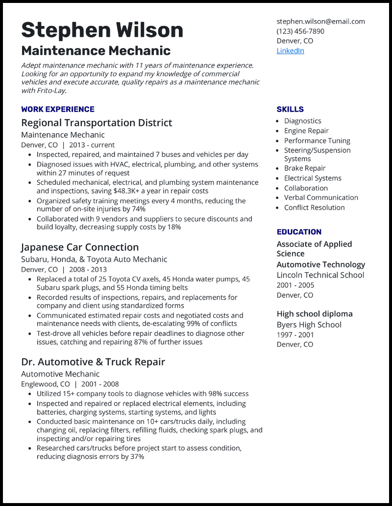 7 Auto Mechanic Resume Examples [& Templates]