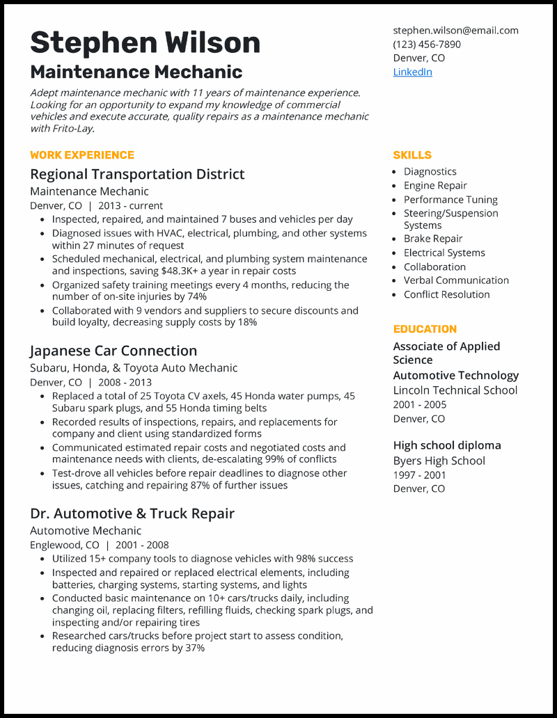 7 Auto Mechanic Resume Examples [& Templates]