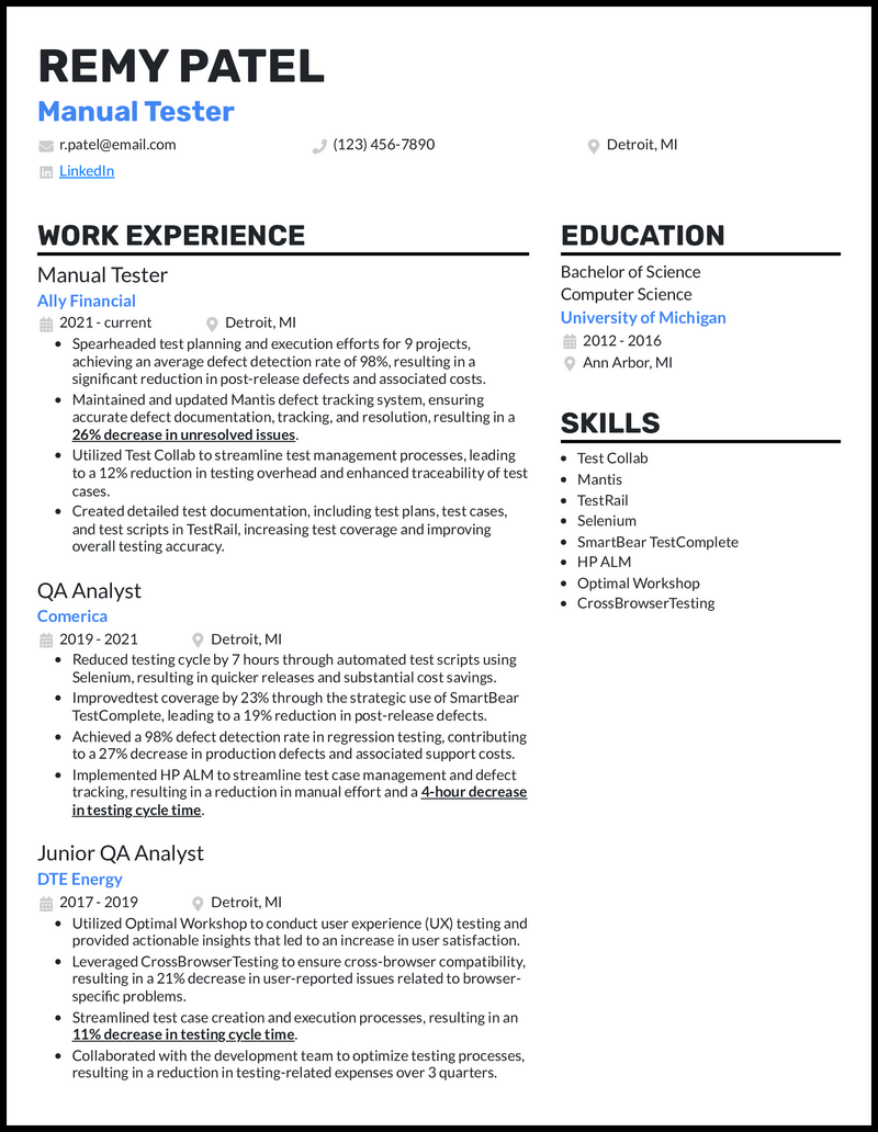 7 Tester Resume Examples To Get Started In 2026 7 Tester Resume Examples To Get Started In 2026