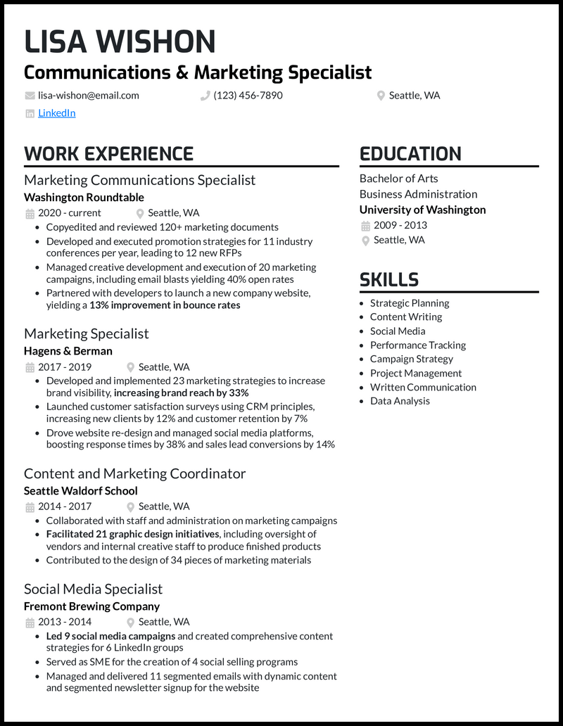 3 Marketing Communications Specialist Resume Samples & Guide