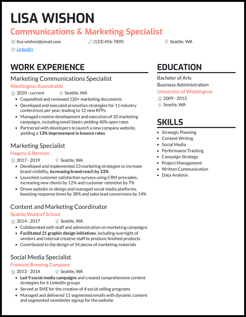 3 Marketing Communications Specialist Resume Samples & Guide