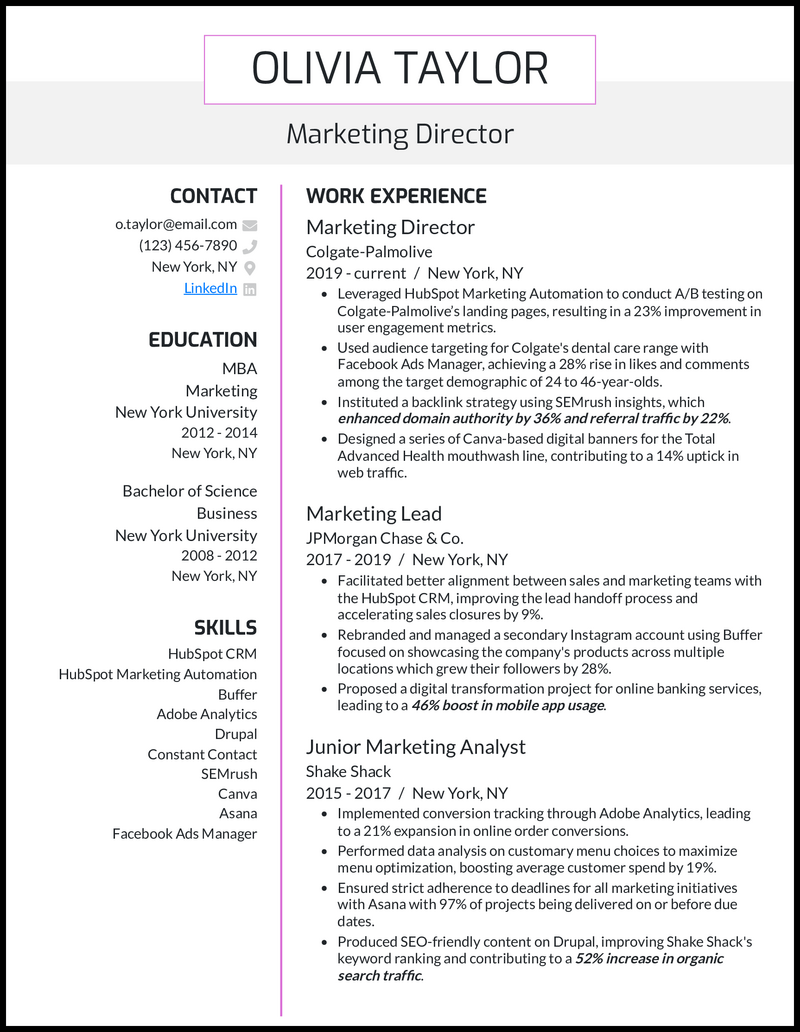 9 Marketing Director Resume Examples [& Templates]