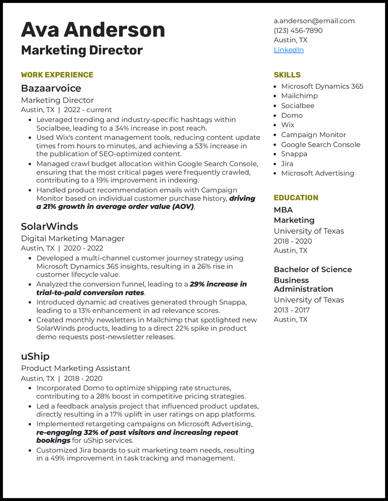 9 Marketing Director Resume Examples [& Templates]