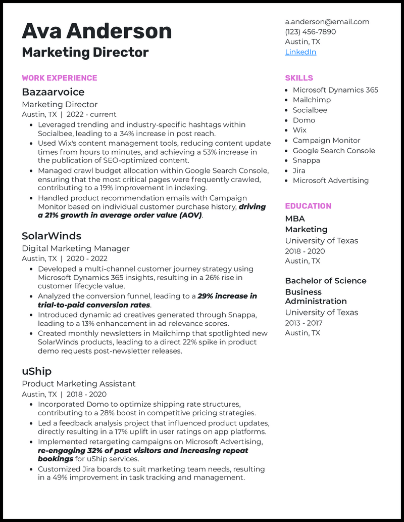 9 Marketing Director Resume Examples [& Templates]