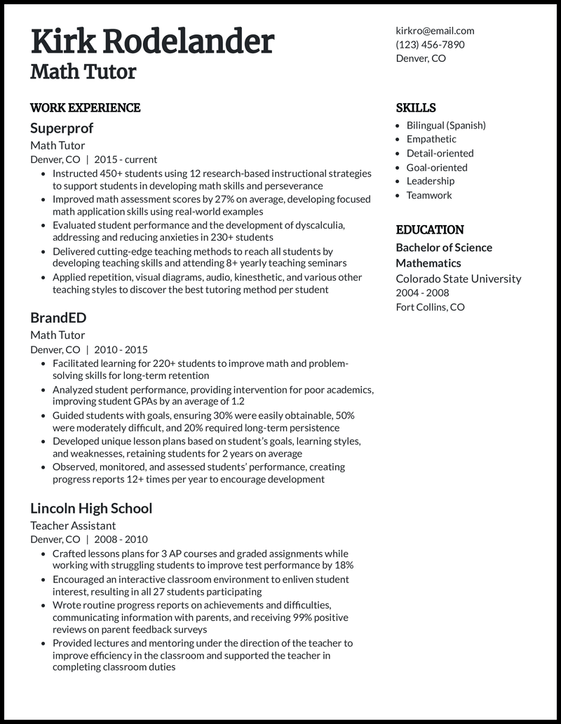 21 Tutor Resume Examples Built for 2024