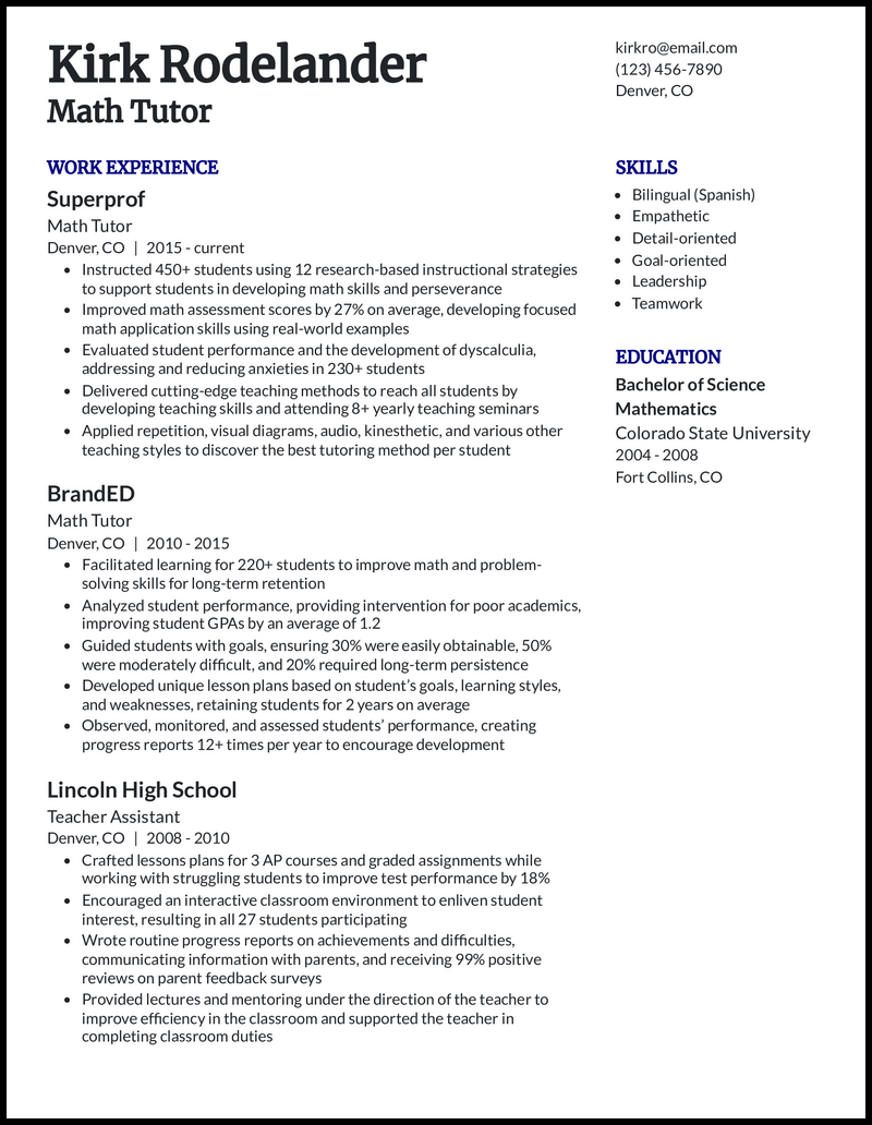 21 Tutor Resume Examples Built for 2024