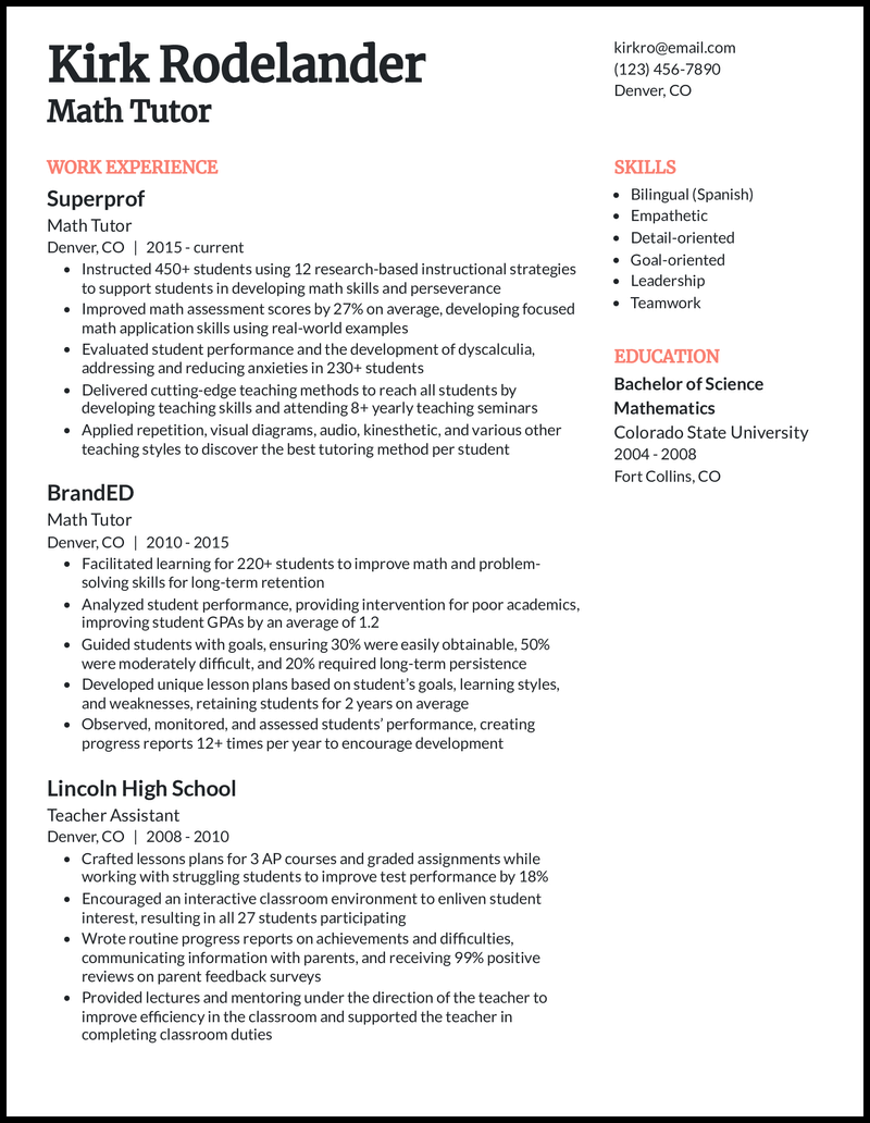 21 Tutor Resume Examples Built for 2024