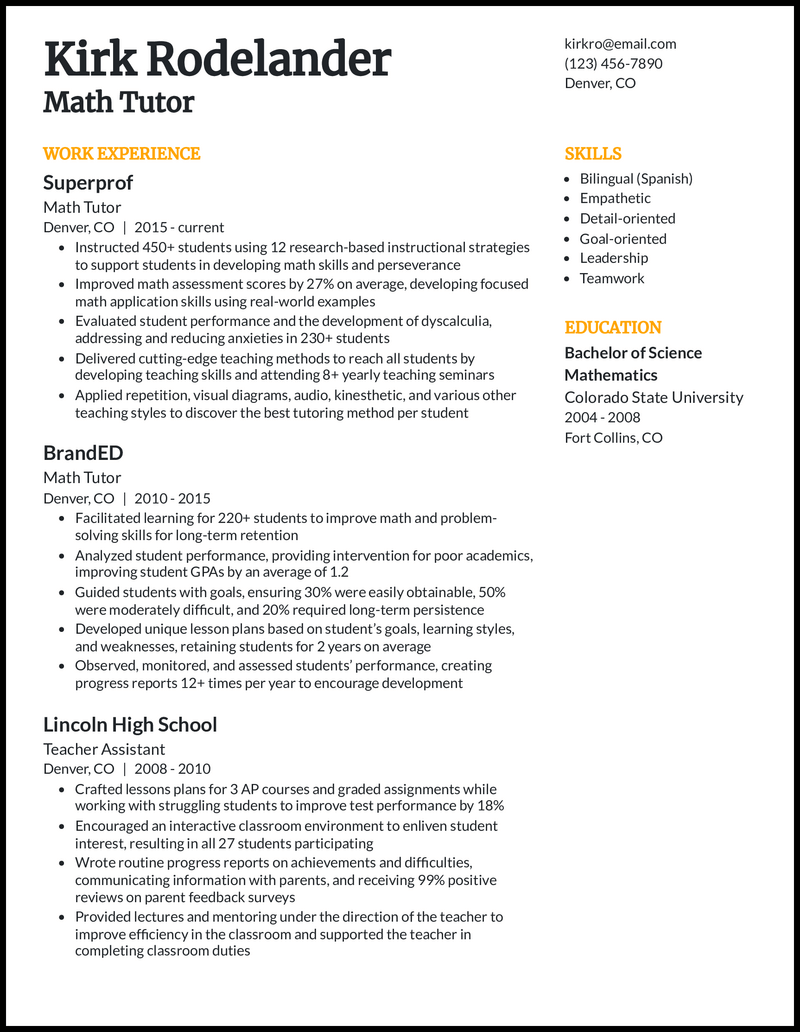 21 Tutor Resume Examples Built for 2024