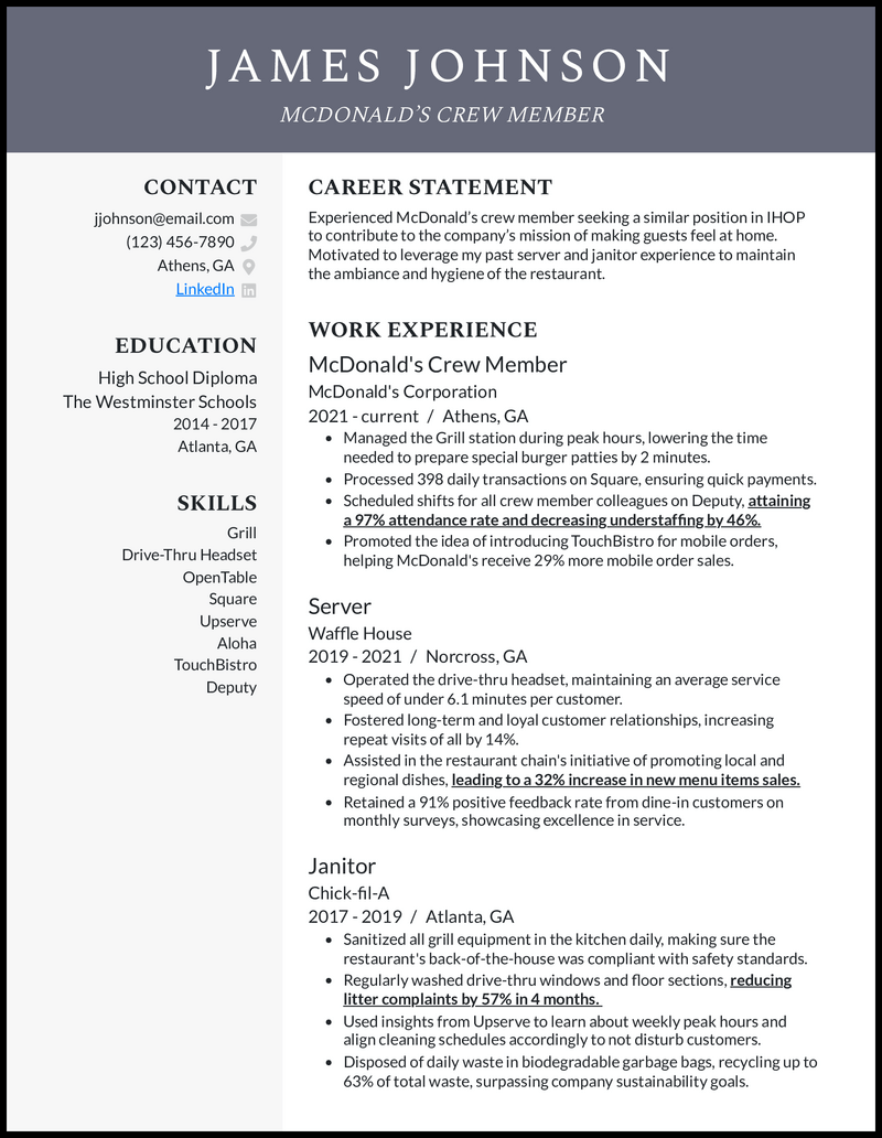 3 McDonald's Resume Examples to Get the Job in 2026