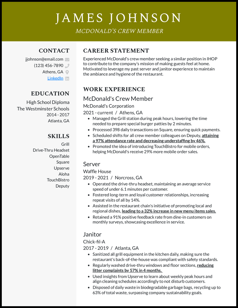 3 McDonald's Resume Examples to Get the Job in 2026