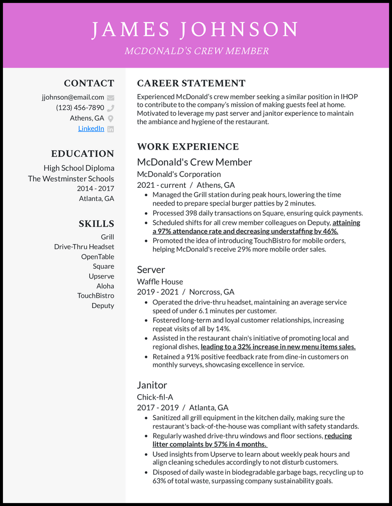 3 McDonald's Resume Examples to Get the Job in 2026