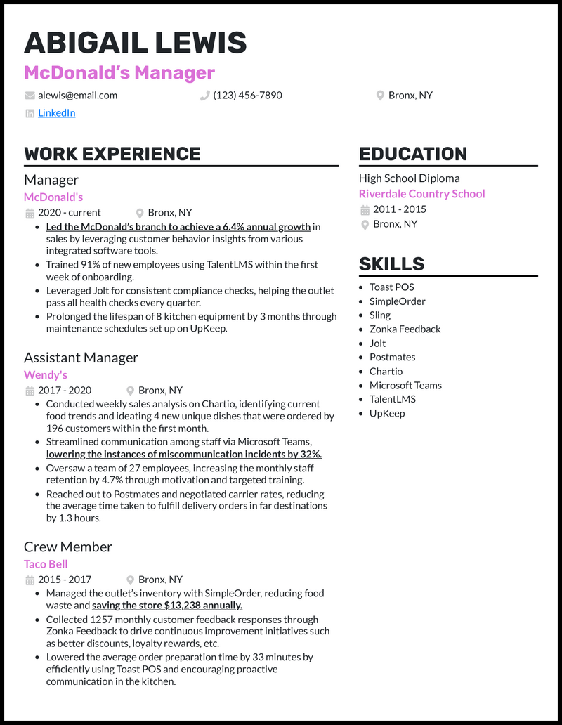 3 McDonald's Resume Examples to Get the Job in 2026