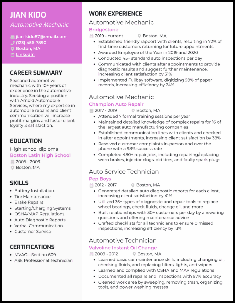 7 Auto Mechanic Resume Examples [& Templates]