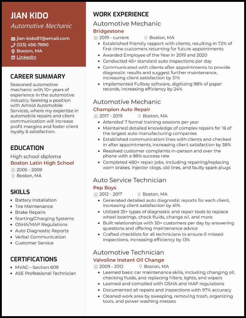 7 Auto Mechanic Resume Examples [& Templates]