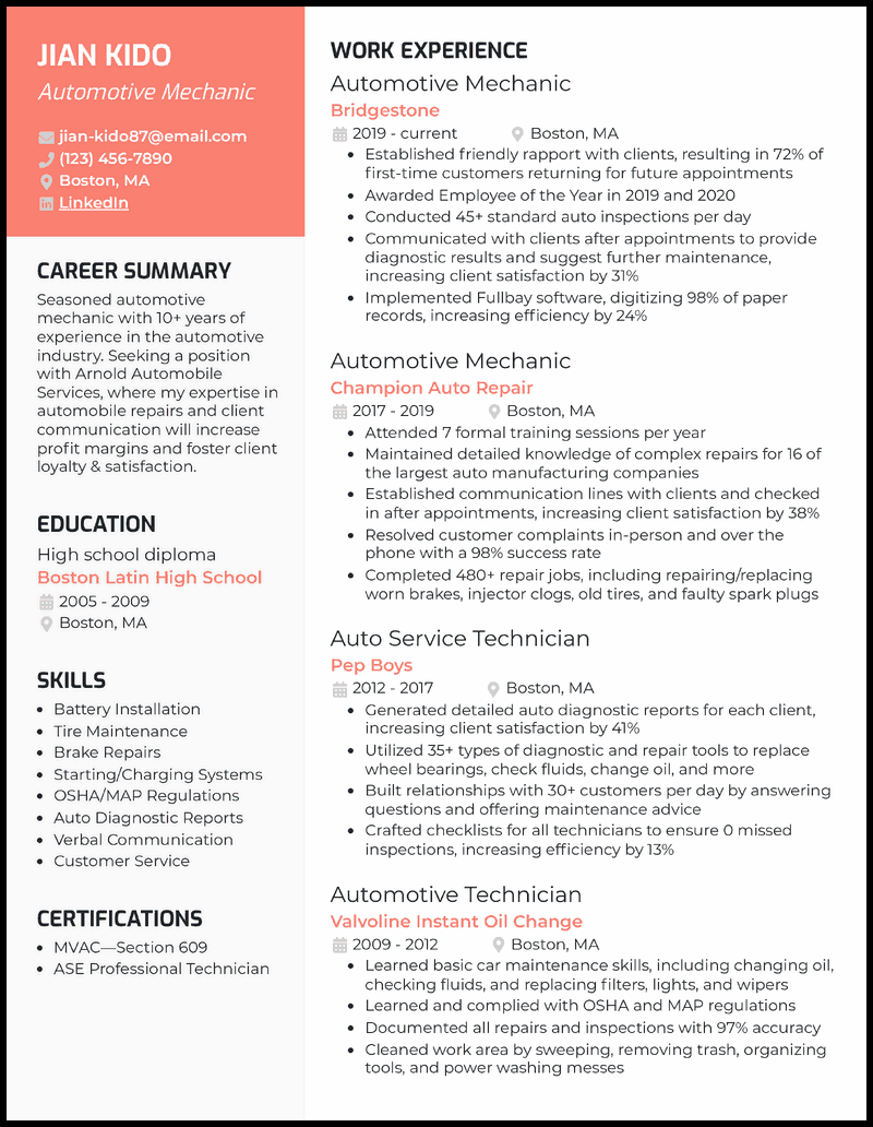 7 Auto Mechanic Resume Examples [& Templates]