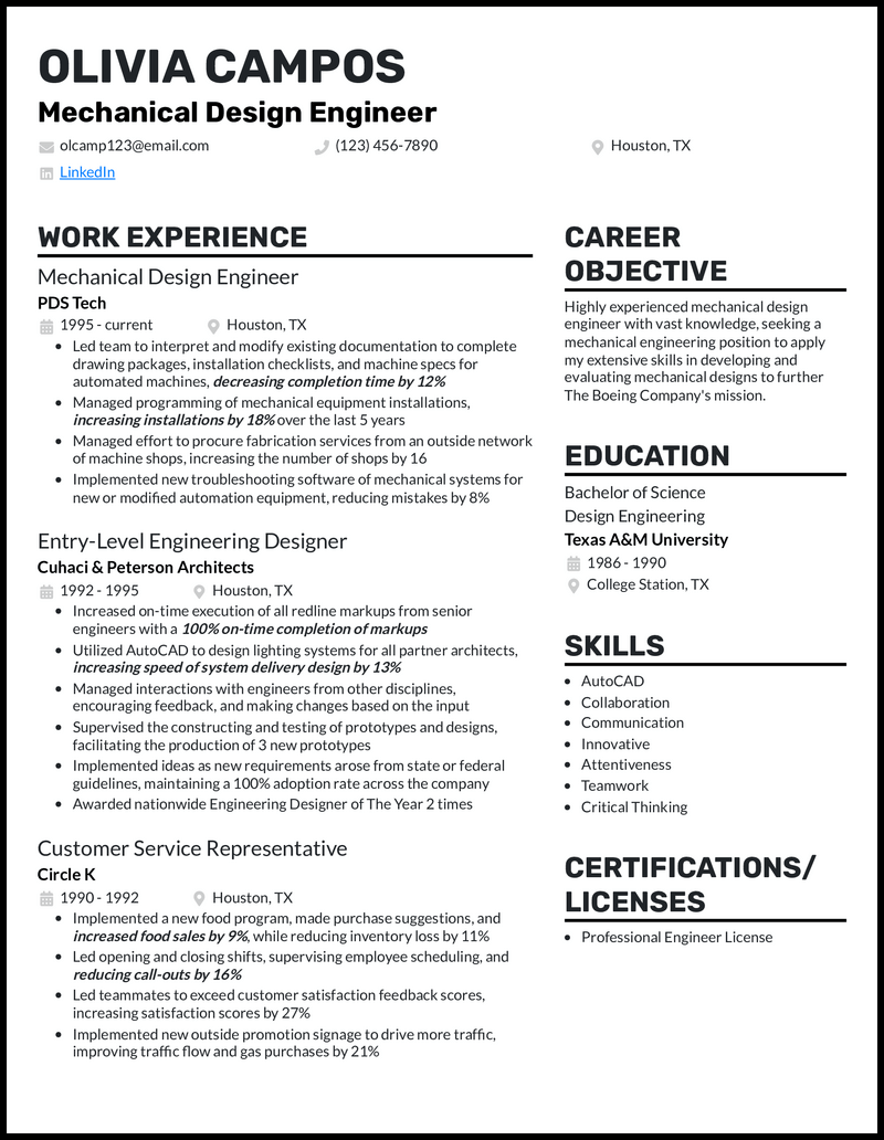 3 Mechanical Design Engineer Resume Examples for 2025