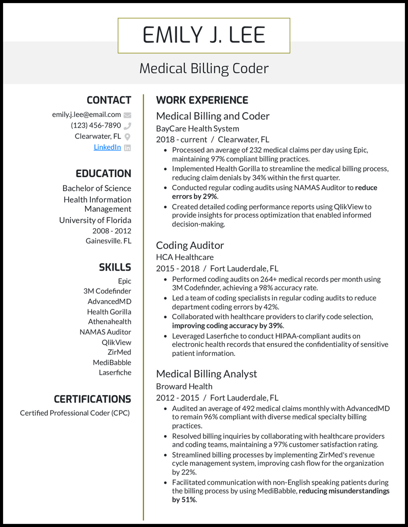 7 Medical Billing Resume Examples Built for 2024