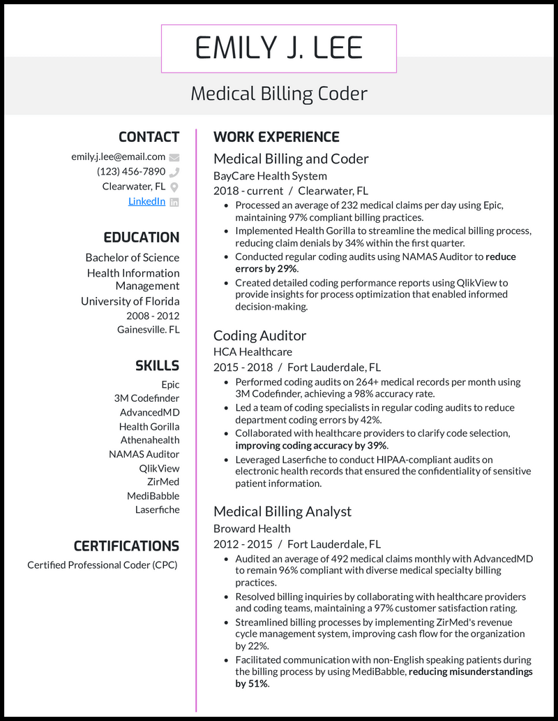 7 Medical Billing Resume Examples Built for 2024