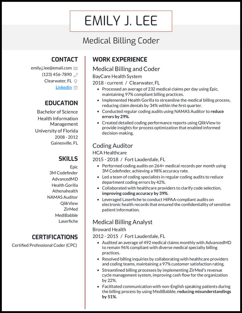 7 Medical Billing Resume Examples Built for 2024