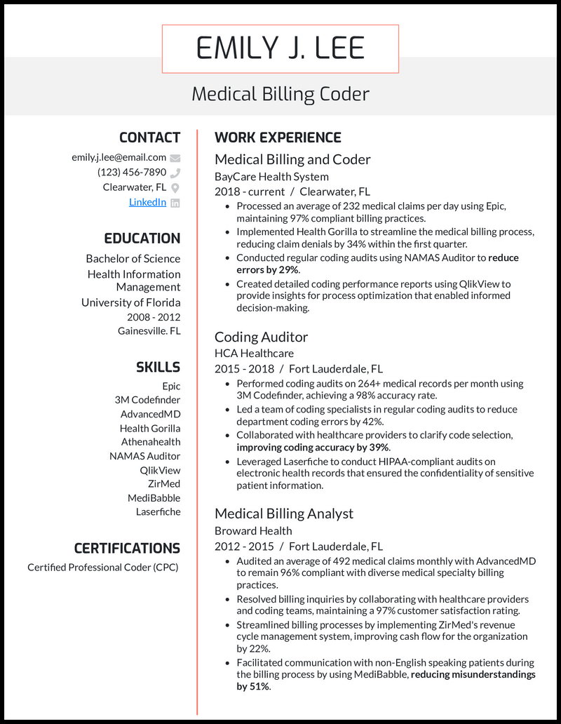 7 Medical Billing Resume Examples Built for 2024