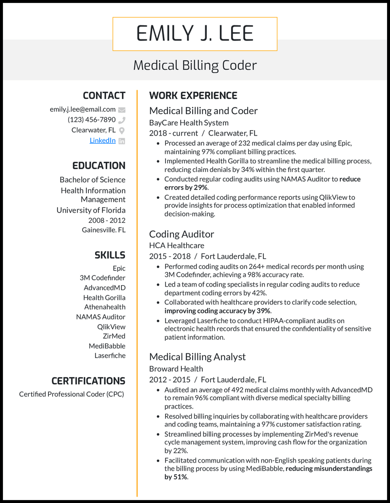 7 Medical Billing Resume Examples Built for 2024