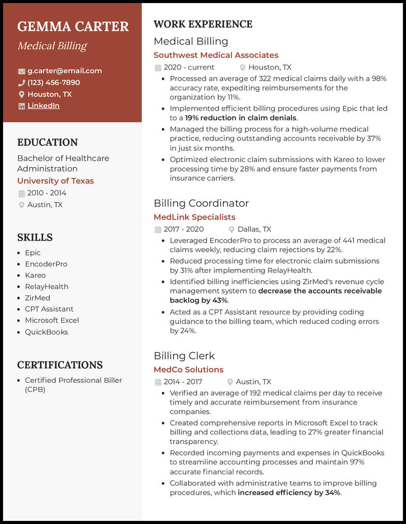 7 Medical Billing Resume Examples Built for 2024