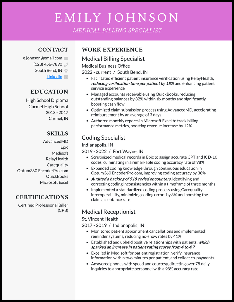 7 Medical Billing Resume Examples Built for 2024