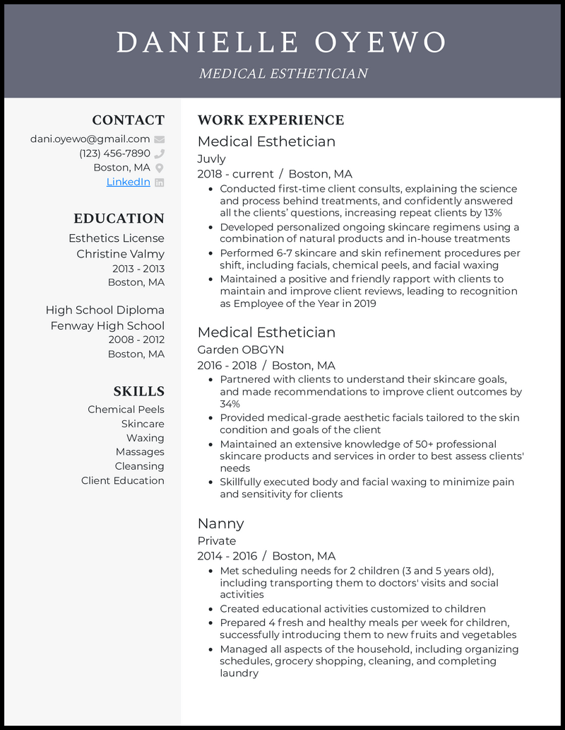 13 Esthetician Resume Examples That Work in 2025