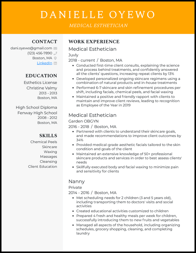 13 Esthetician Resume Examples That Work in 2025
