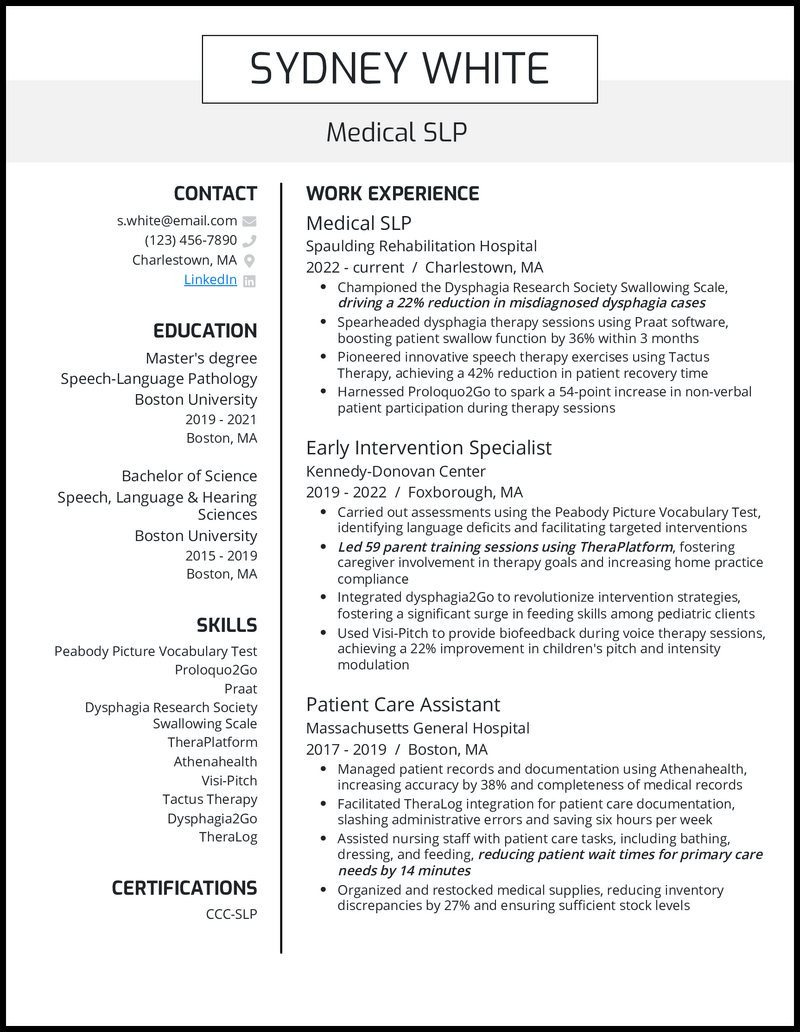5 Speech Langauge Pathologist (SLP) Resume Examples for 2024