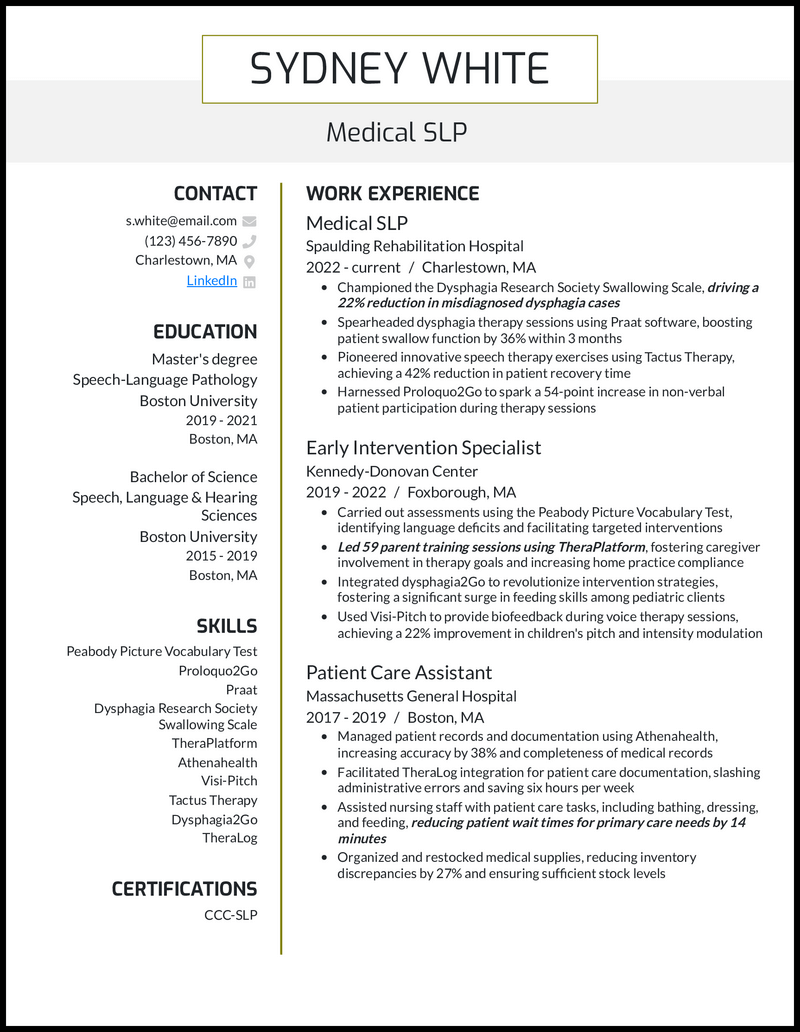 5 Speech Langauge Pathologist (SLP) Resume Examples for 2024