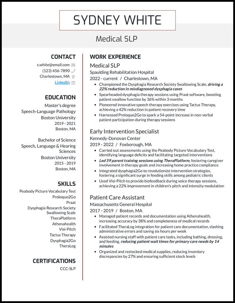 5 Speech Langauge Pathologist (SLP) Resume Examples for 2024