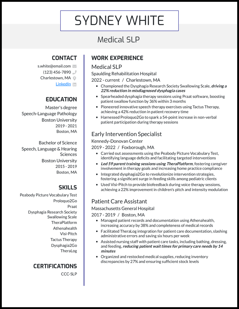 5 Speech Langauge Pathologist (SLP) Resume Examples for 2024