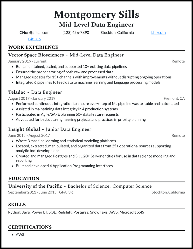 28 Data Engineer Resume Examples That Work in 2025
