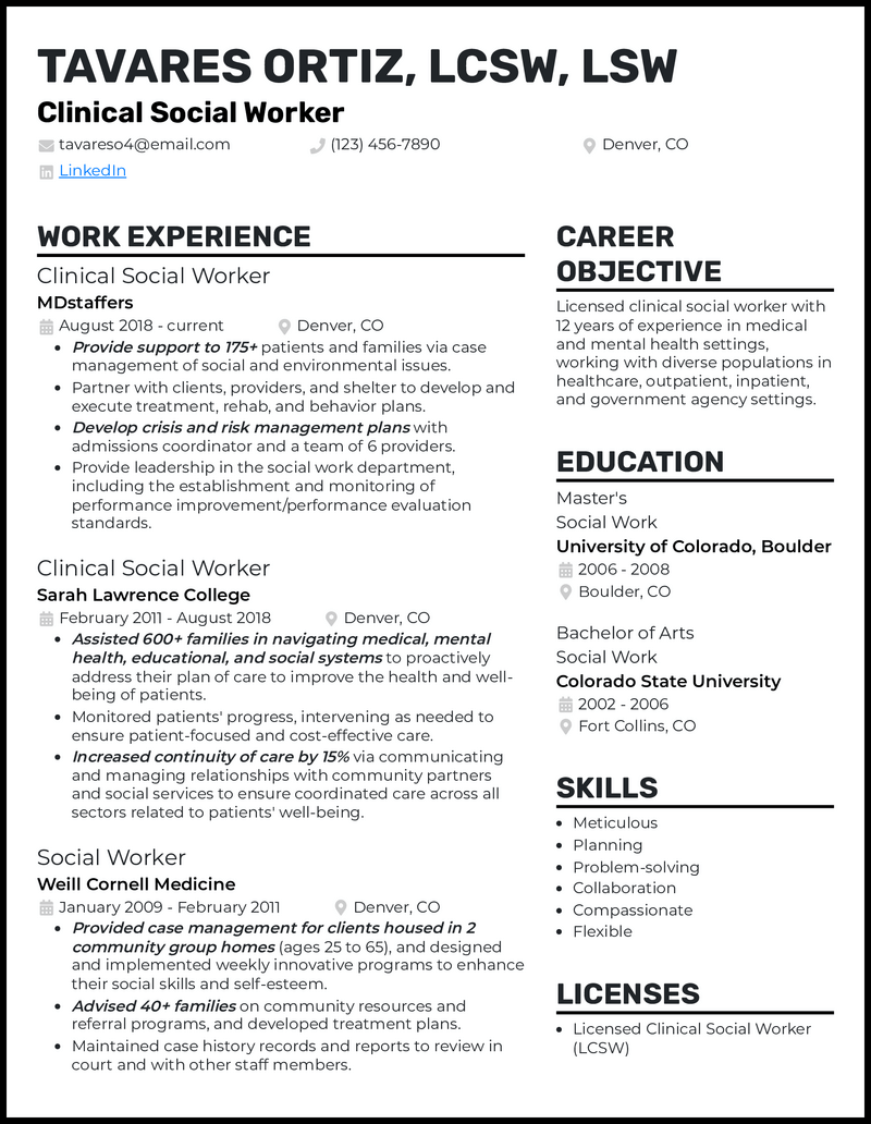 3 Clinical Social Worker Resume Examples [& Templates]
