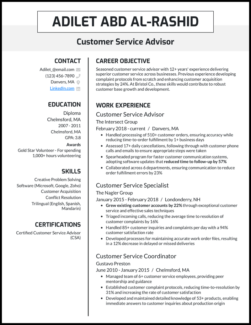 3 Customer Service Advisor Resume Templates & Examples for 2025