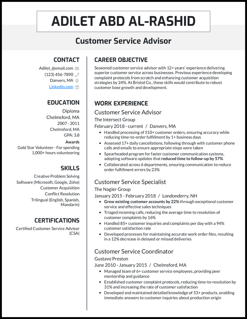 3 Customer Service Advisor Resume Templates & Examples for 2025