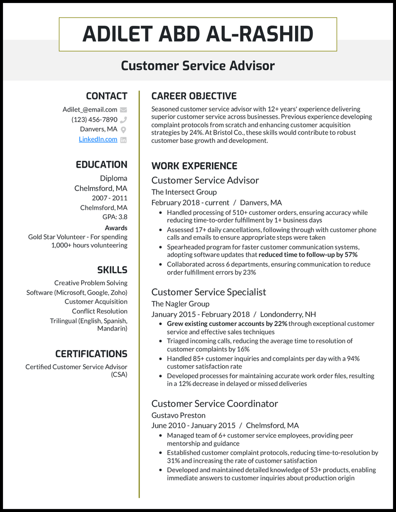 3 Customer Service Advisor Resume Templates & Examples for 2025